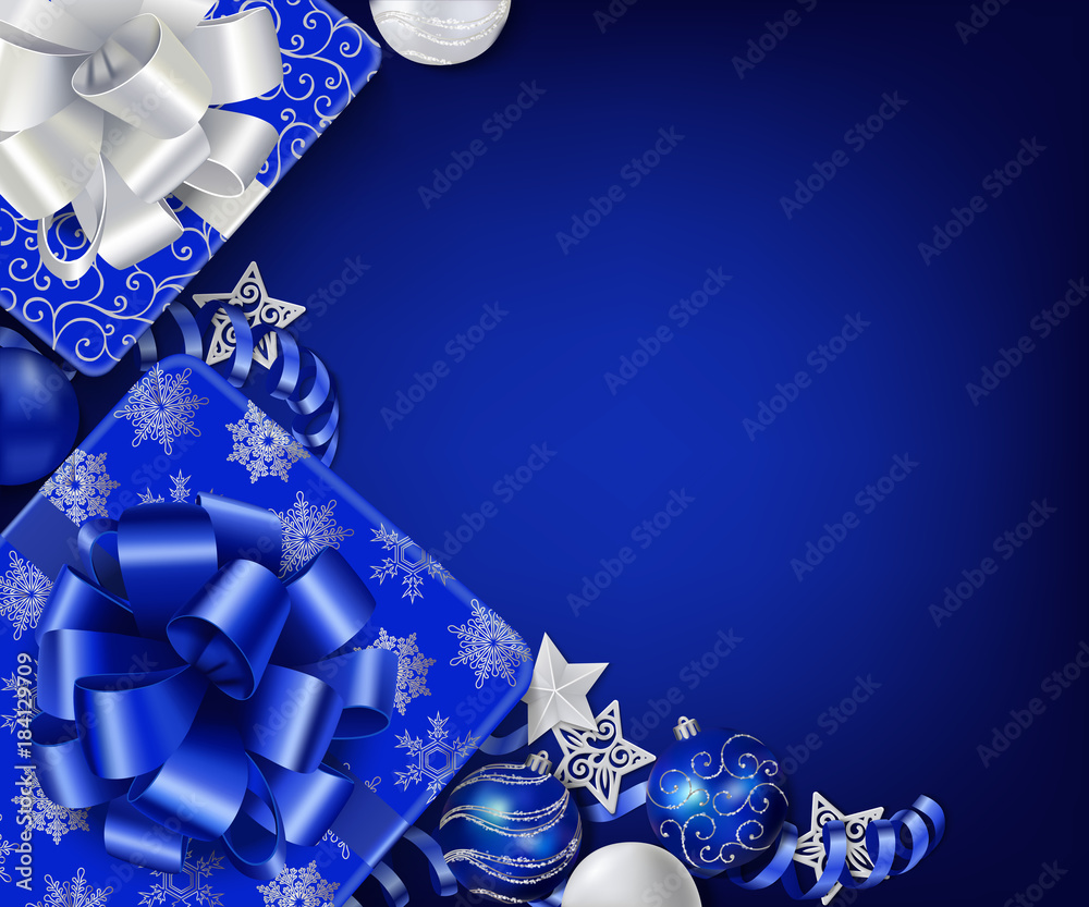 Horizontal Christmas banner in blue colors with place for your text ...