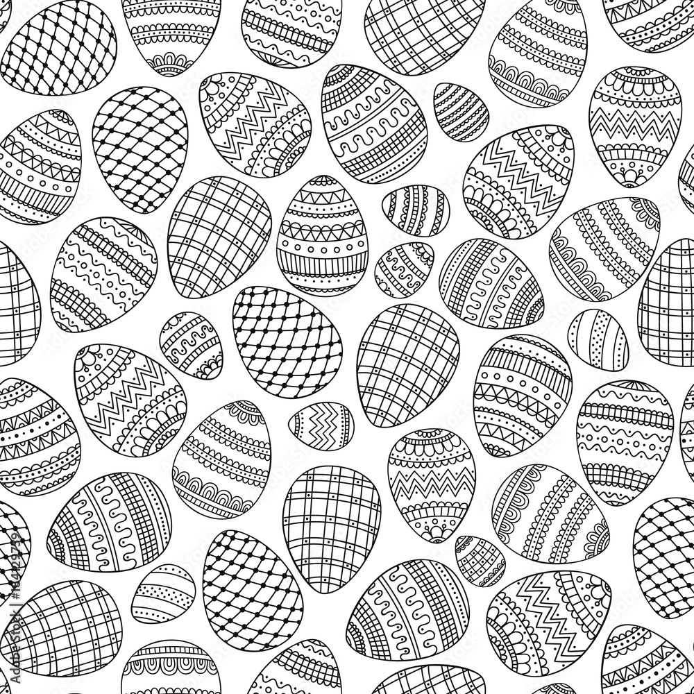 Doodle eggs. Coloring page. Vector seamless pattern with hand drawn ...