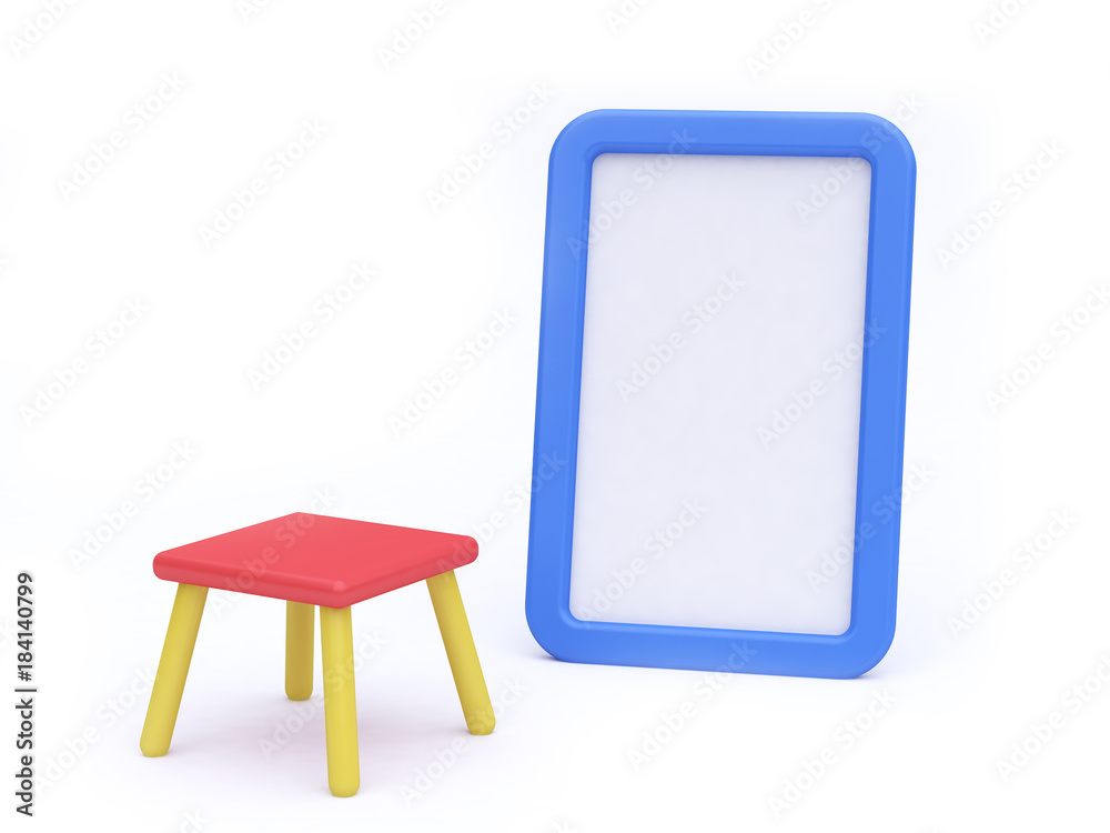 cartoon style 3d rendering minim chair white board white background ...