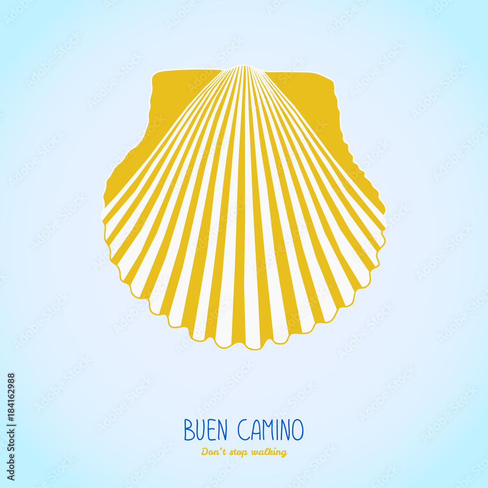 Yellow scallop shell. Symbol of the Camino de Santiago in Spain. Buen ...