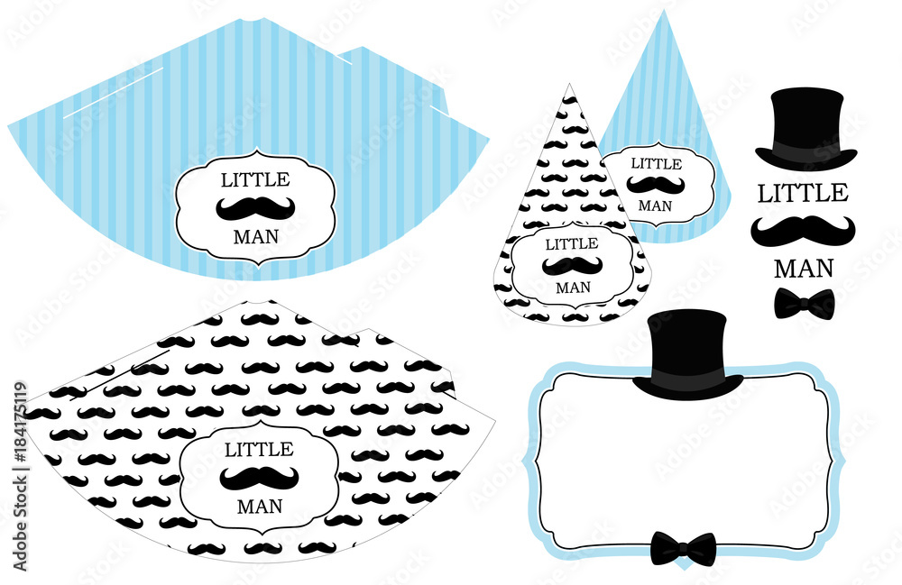Little man's printable hats. Black and white mustache pattern. Print ...