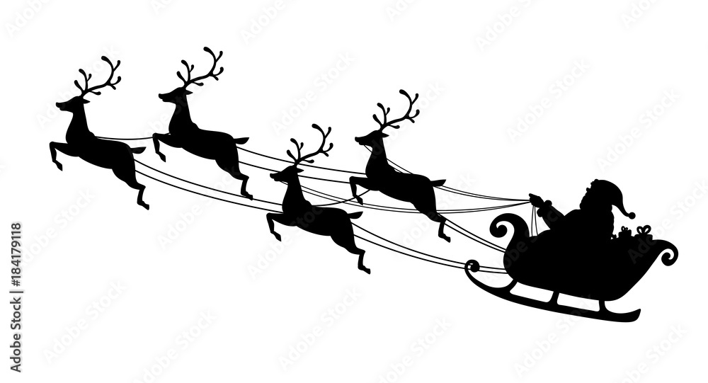 Santa And Reindeer Flying Cartoon