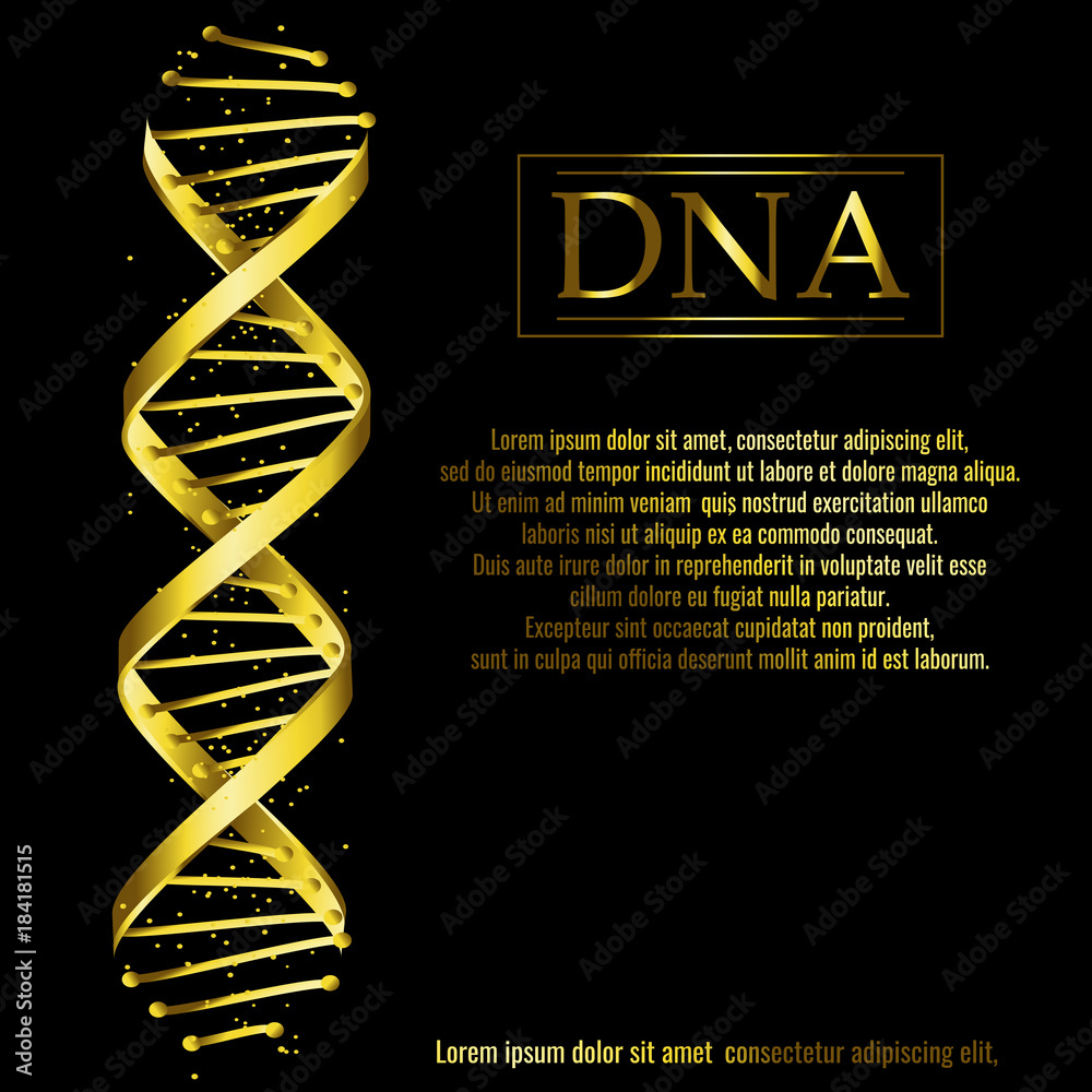 DNA sequence, gold DNA code structure with glow. Science concept ...