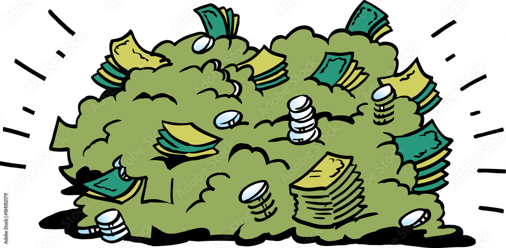 Cartoon Vector illustration of a big pile of money banknotes Stock ...