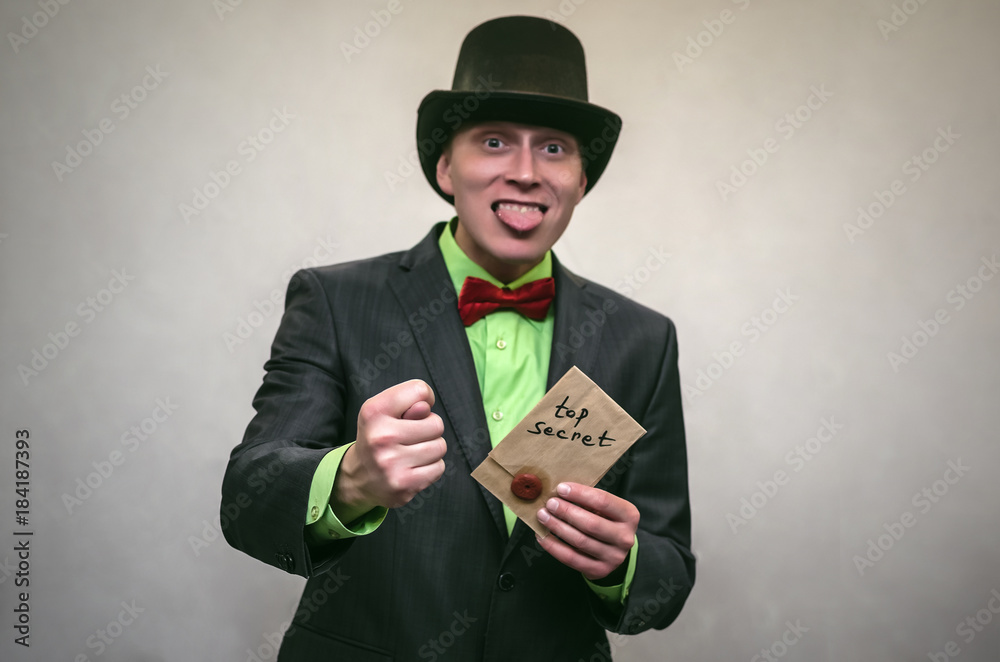 The spy. Secret service. Secret detecive agent holds secret documents ...