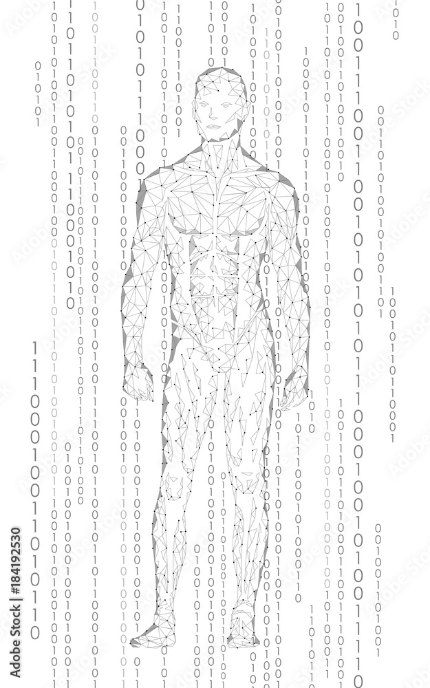 Humanoid android man standing cyberspace binary code. Robot artificial ...