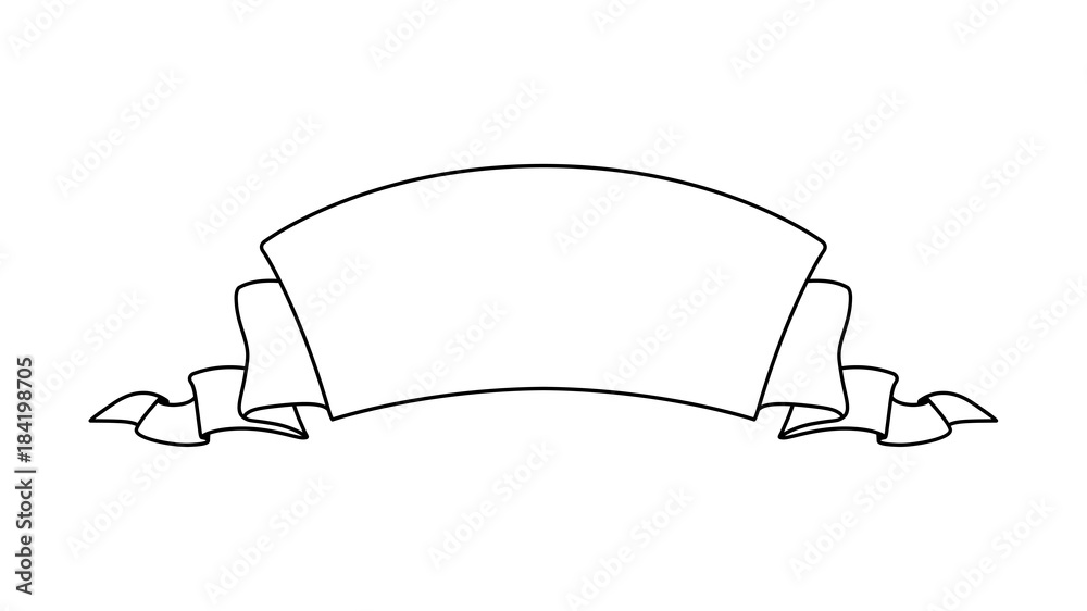 Black Line style Ribbon. Wide shape, contour of curved semicircle arc ...