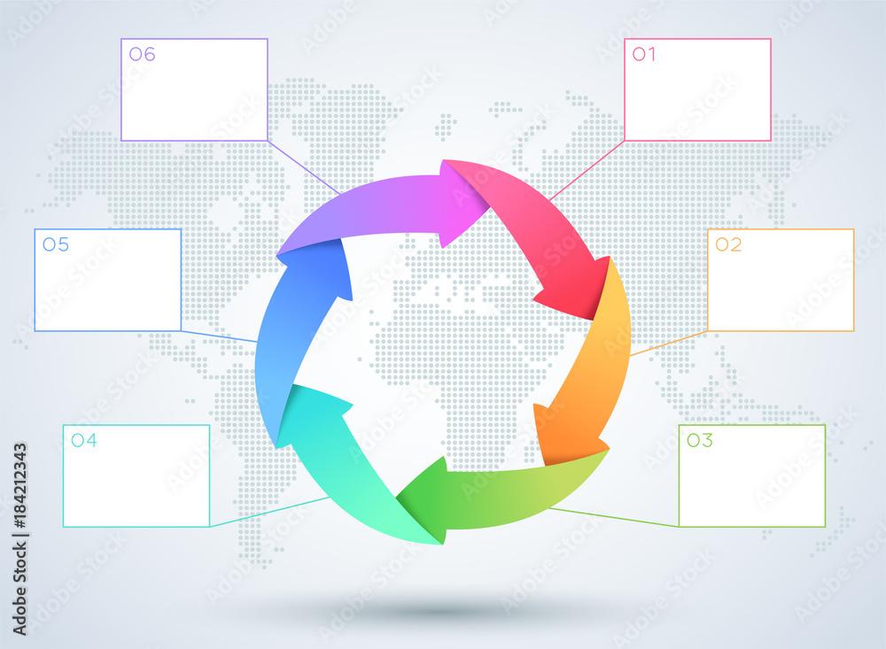 Infographic 6 Arrow Business Diagram With World Map Stock Vector ...