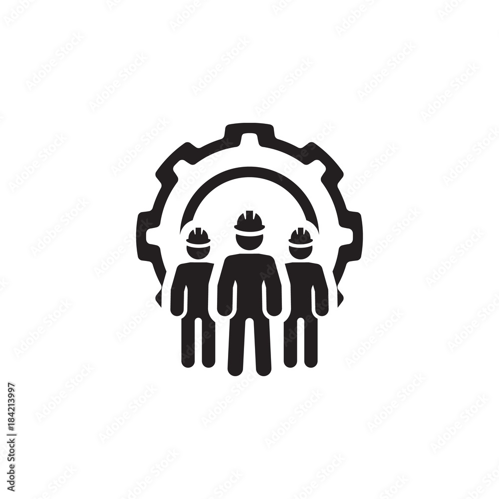 Engineering Team Icon. Three Men and Cog Wheel. Development Symbol ...