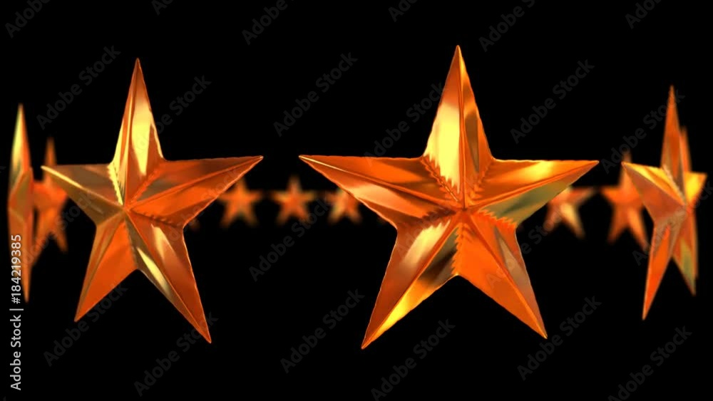Animated rotating circle of shinning bronze stars against black ...