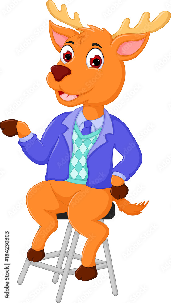 funny deer cartoon sitting with smile and waving Stock Illustration ...