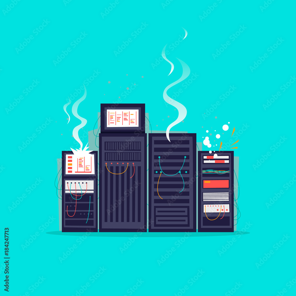 Broken server. Flat design vector illustration. Stock Vector | Adobe Stock Broken server. Flat design vector illustration. Stock Vector | Adobe Stock