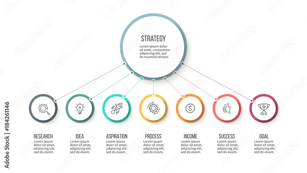 Business infographic. Organization chart with 7 options. Vector ...
