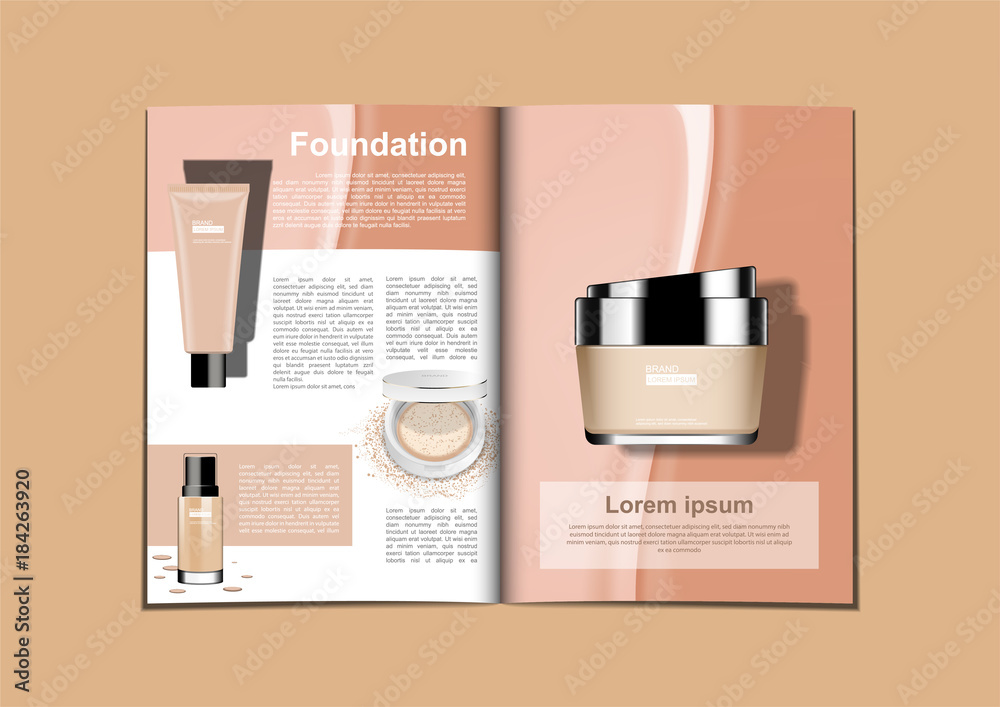 Cosmetic set with template and biege color background on magazine ...
