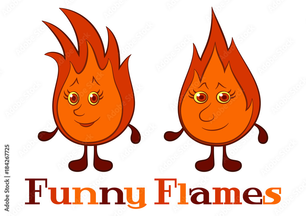 Cartoon Smiling Funny Flames with Red Hair. Vector Stock Vector | Adobe ...