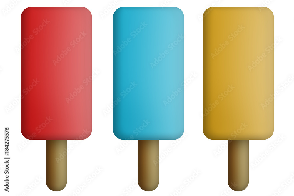 Helados rojos, azules y amarillo, de sabores. Stock Illustration ...