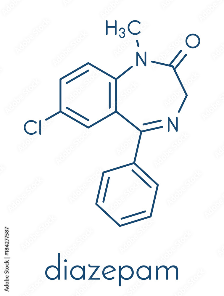 Diazepam sedative and hypnotic drug (benzodiazepine class) molecule ...