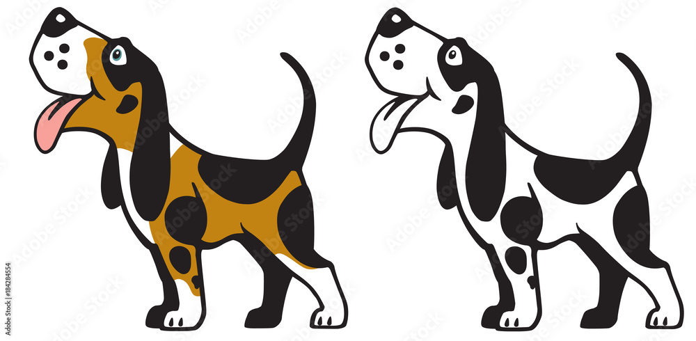 dog logo. Happy cartoon pet looking up and smiling. Side view vector ...