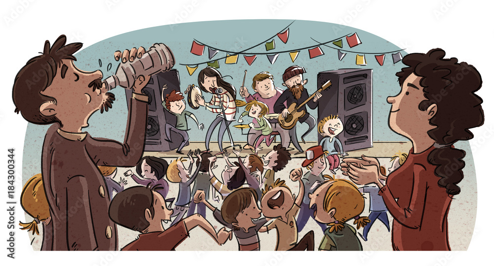 fiesta de pueblo con niños ilustración de Stock | Adobe Stock