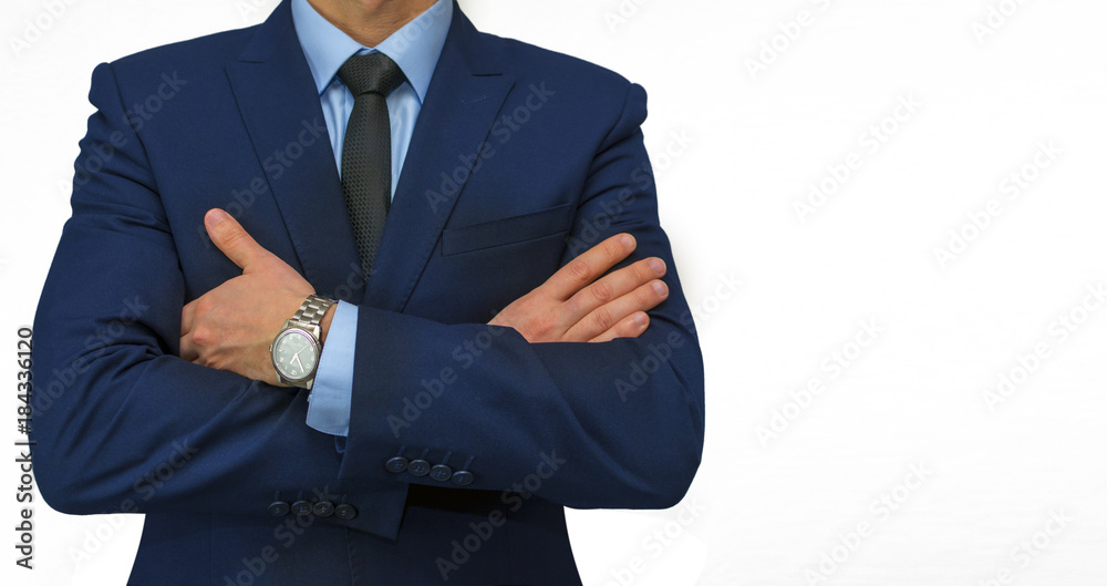 Close up of Business man in suit with arms fold on chest, isolated on ...