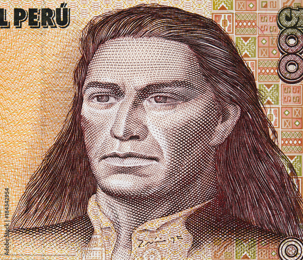 Foto de Tupac Amaru II portrait on Peruvian 500 intis (1987) banknote ...