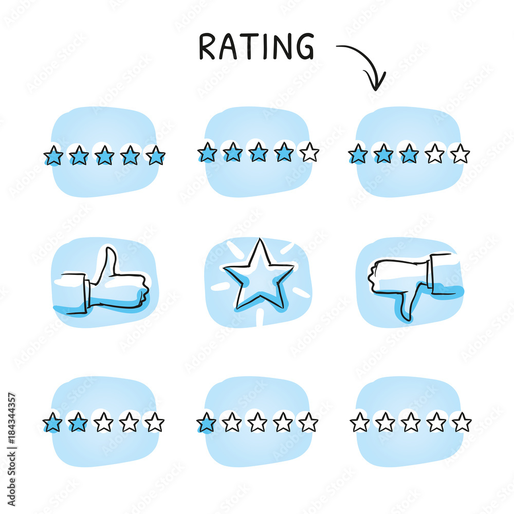 Icon set of quality and rating stars, from one to five stars rating ...