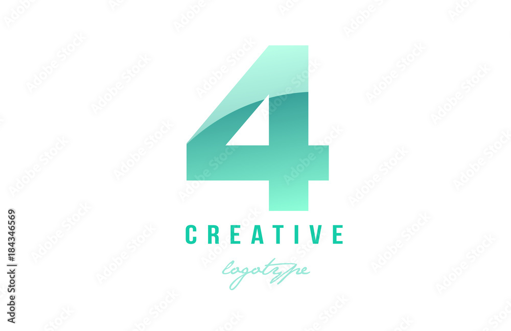 4 four green pastel gradient number numeral digit logo icon design ...