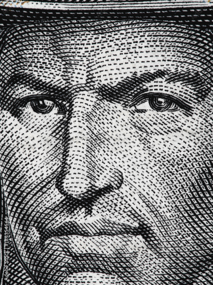 Tupac Amaru II portrait on Peruvian 50 soles (1977) banknote closeup ...