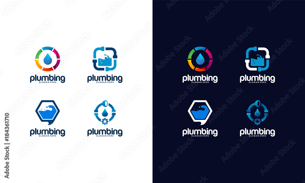 Set of Plumb Service logo designs Template with water symbol, Plumbing ...