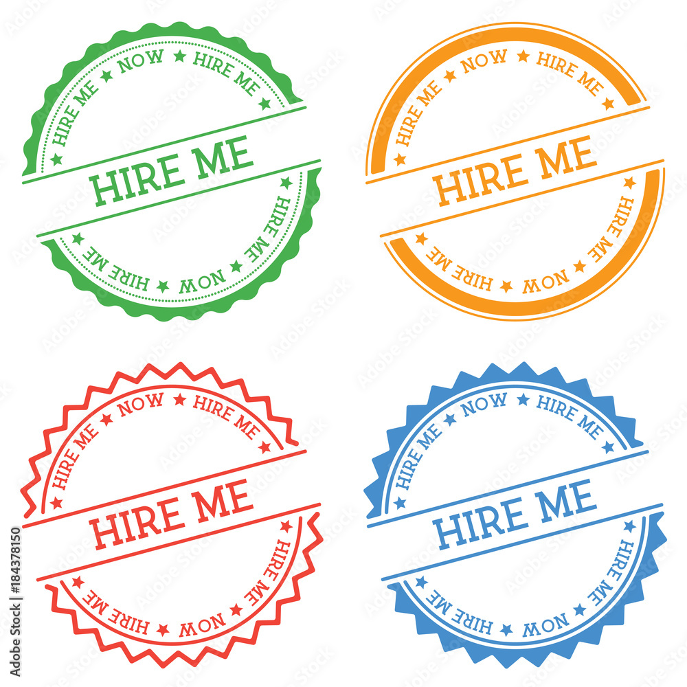 Hire me now badge isolated on white background. Flat style round label ...