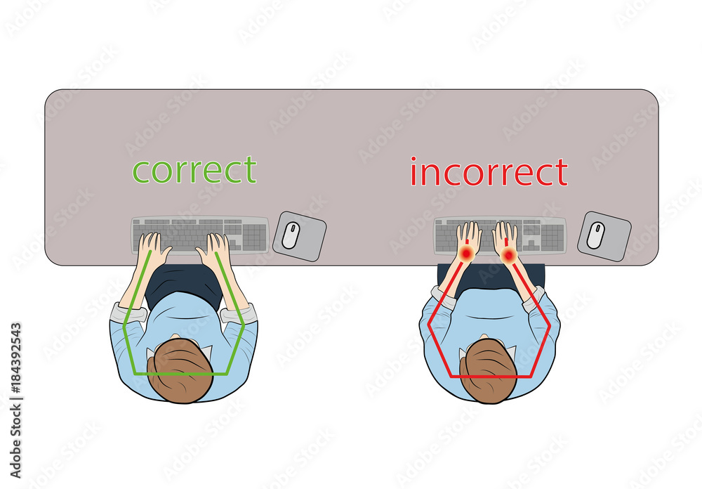 correct and incorrect hand position for keyboard. vector illustration ...