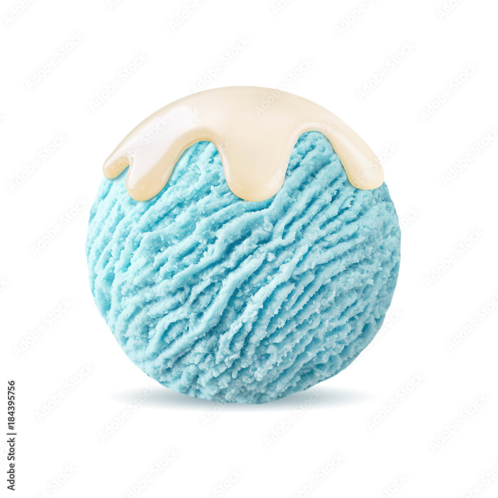 smurf ice cream scoop with vanilla sauce, white syrup topping on smurfs ...