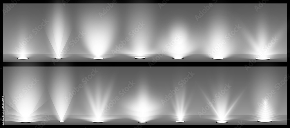 Vector light sources, concert lighting, stage spotlights set. Concert ...