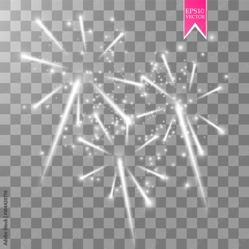 Firework lights effect with glowing stars in sky isolated on ...