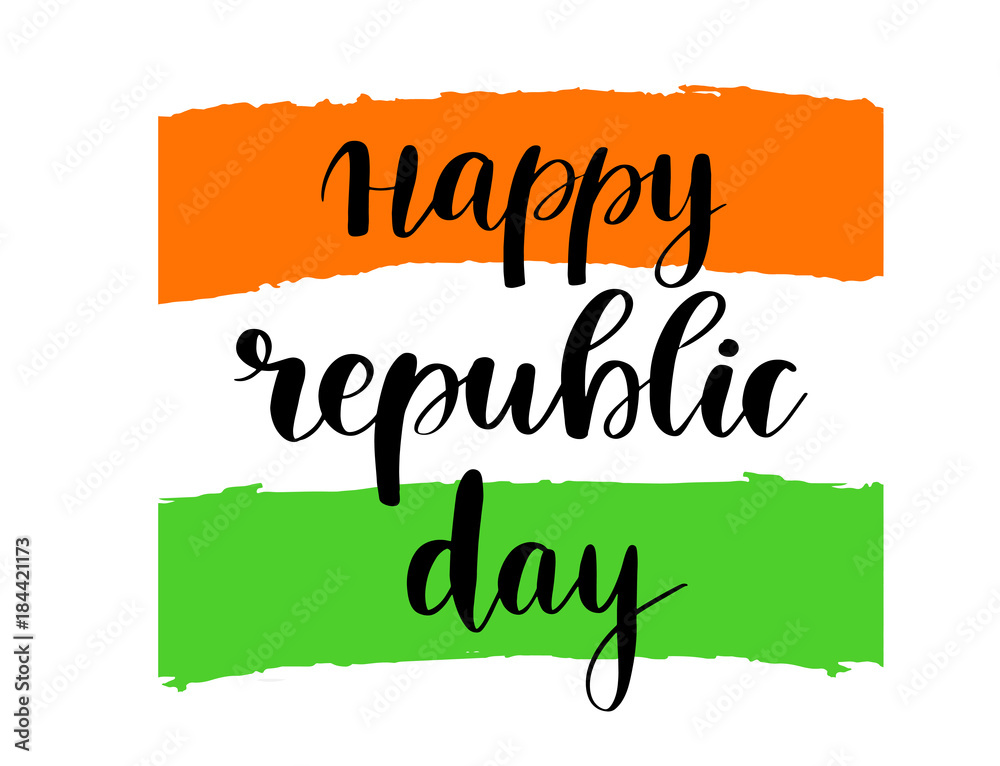 Black lettering text Happy Republic Day on triocolors indian flag ...