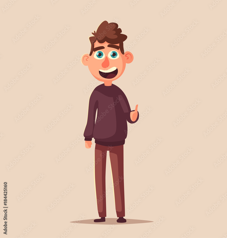 Successful person standing with raised arm up. Character giving thumb ...