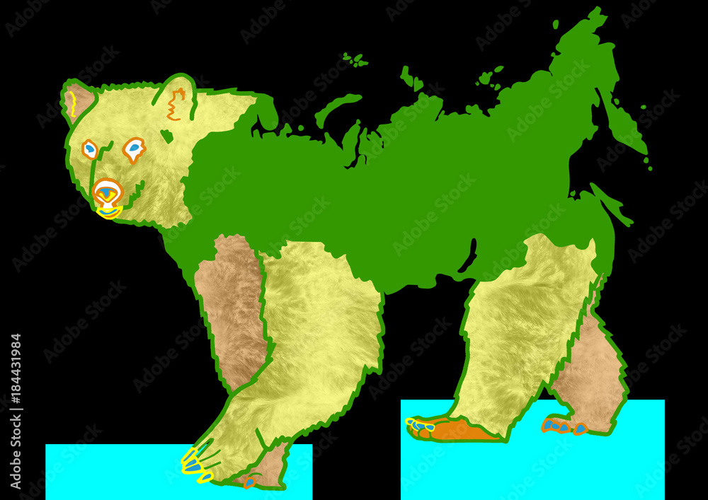 Russian Bear - drawing with map Stock Illustration | Adobe Stock