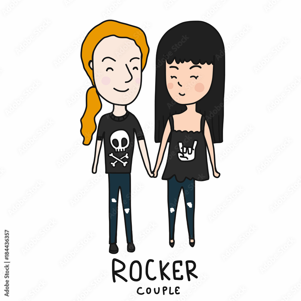 Rocker couple cartoon vector illustration doodle style Stock Vector ...