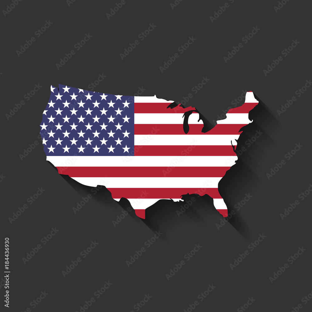USA flag in a shape of US map silhouette. United States of America ...