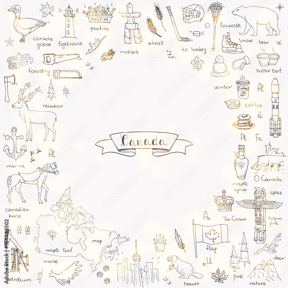 Hand drawn doodle Canada icons set Vector illustration isolated symbols collection of canadian ...