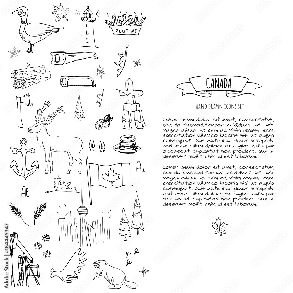 Hand drawn doodle Canada icons set Vector illustration isolated symbols collection of canadian ...