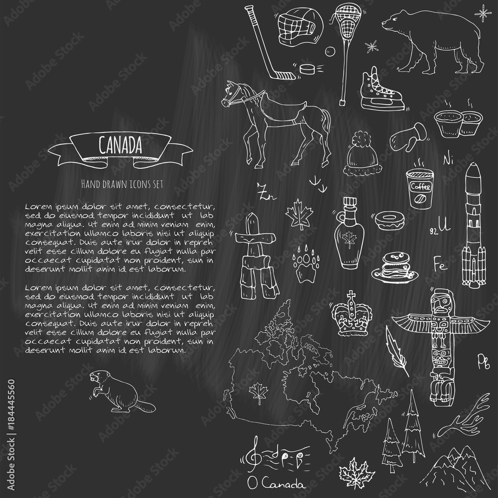 Hand drawn doodle Canada icons set Vector illustration isolated symbols ...