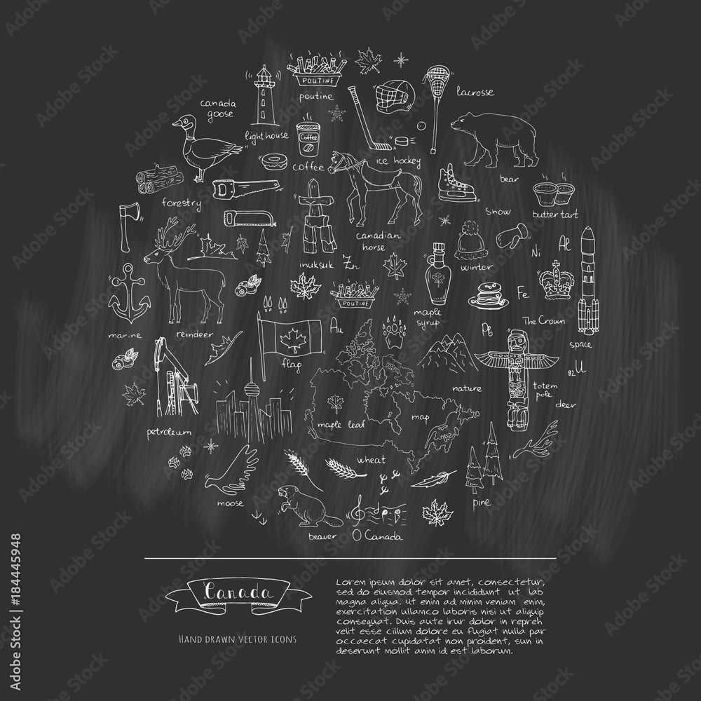 Hand drawn doodle Canada icons set Vector illustration isolated symbols collection of canadian ...