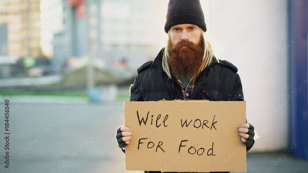 Homeless Man With Sign Will Work For Food