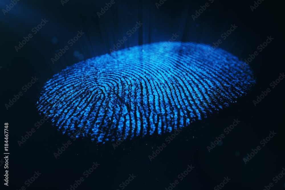 3D illustration. Fingerprint Scanning Identification System ...