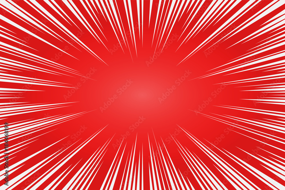 Red and white radial lines comics style backround. Manga action, speed ...