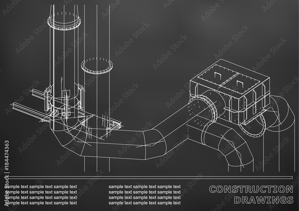 Construction drawings. 3D metal construction. Pipes, piping. Cover ...