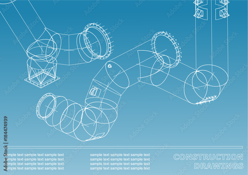 Drawings of steel structures. Pipes and pipe. 3d blueprint of steel ...