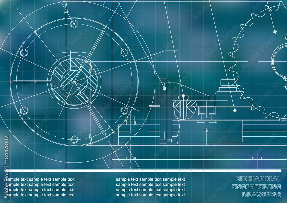 Vector drawing. Mechanical drawings. Engineering background. Blue. Grid ...