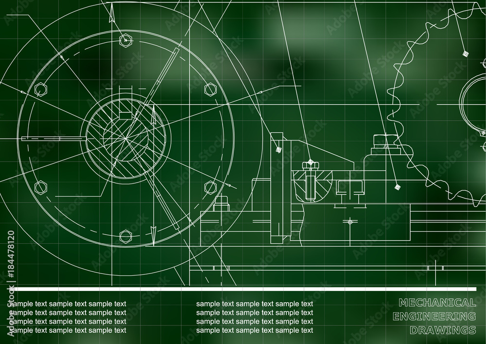 Vector drawing. Mechanical drawings. Engineering background. Green ...